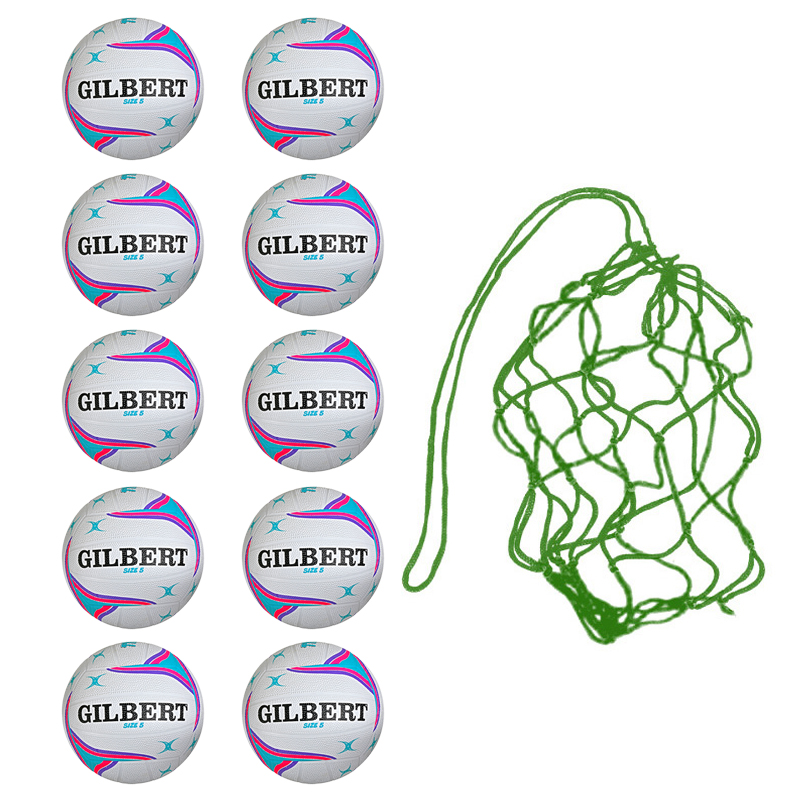 Net of 10 Gilbert APT Netball Balls